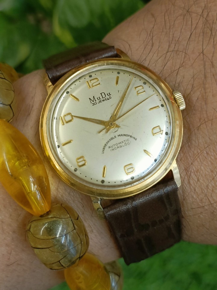 AUTHENTIC MUDU 30 JEWELS AUTOMATIC SWISS MEN'S SILVER DIAL RETRO ...