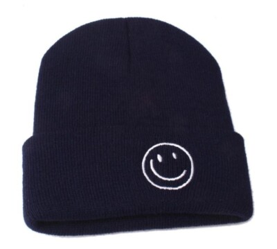 Kids One Size Blue Smiley Face Knit Beanie Hat | eBay