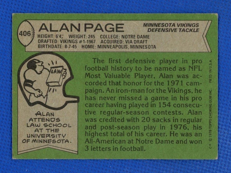 1978 Topps #406 Alan Page Minnesota Vikings | eBay