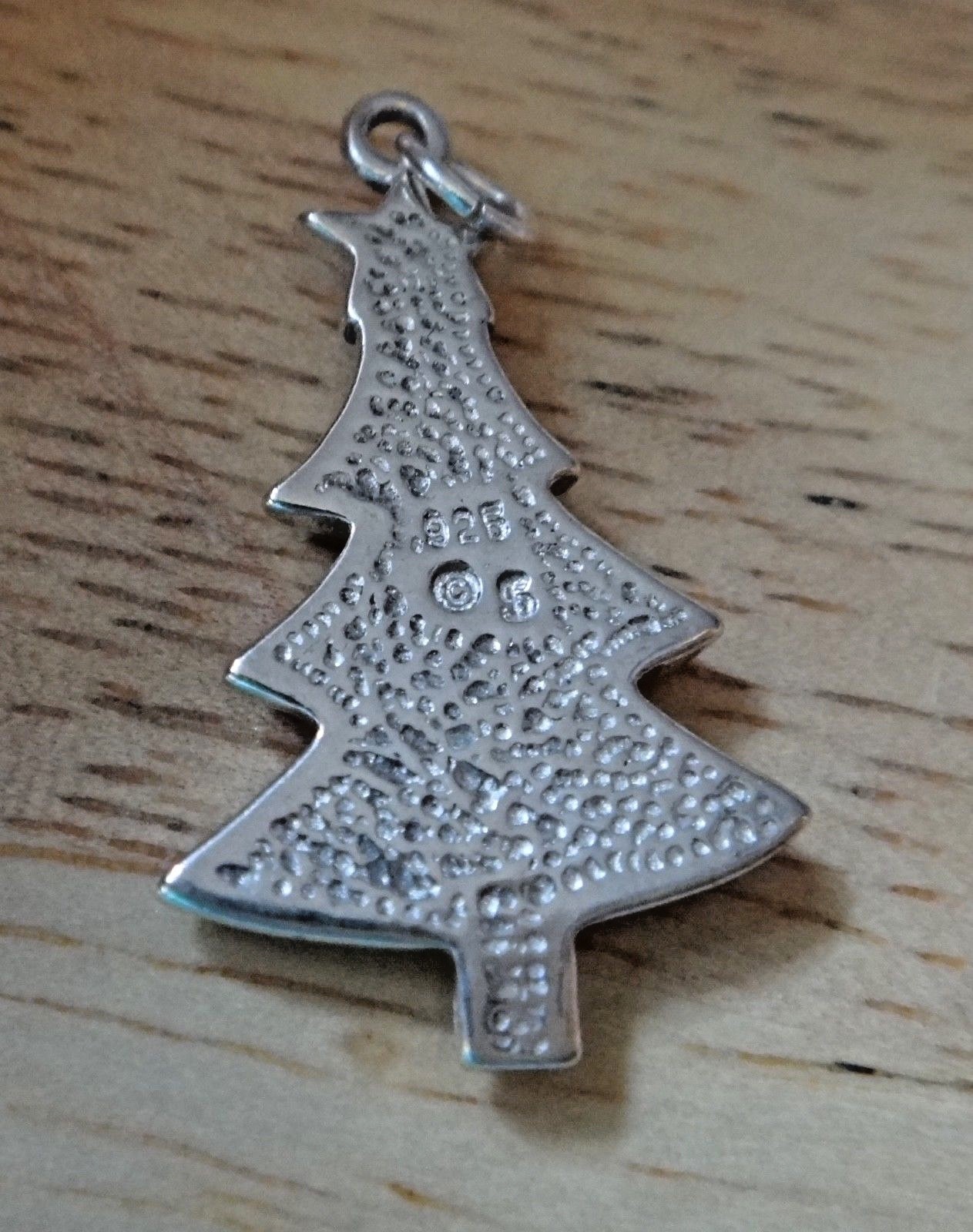 Sterling Silver 26x15mm Green Enamel Christmas Tree star on top Charm ...