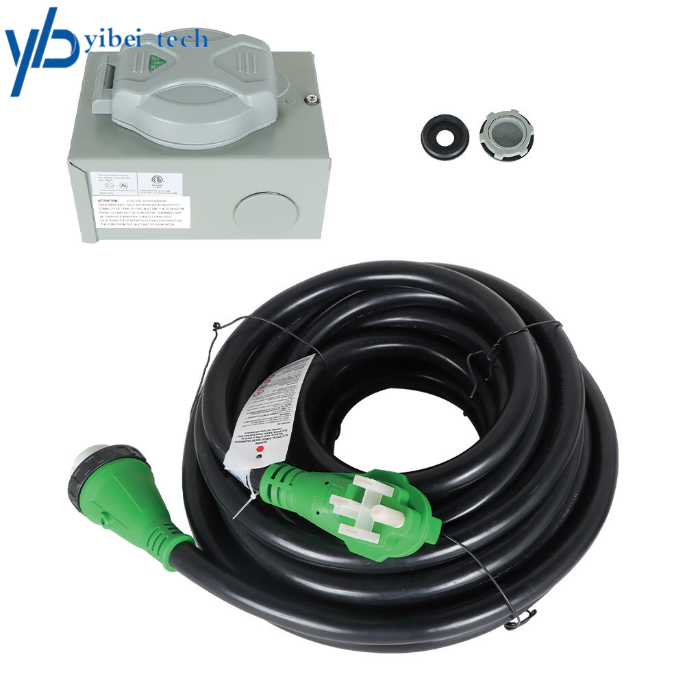 50Amp 25/30/50ft RV Extension Cord + Power Inlet Box Combo Kit Twist ...