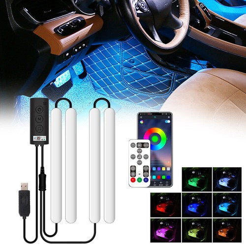 4PCS Car USB RGB 48 LED Light Strip Interior Atmosphere Neon Lamp ...