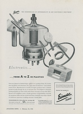 1946 Eimac Electronic Vacuum Tubes Ad Vintage Early Plastic Industry | eBay