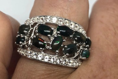 Vintage Handmade Green and Purple Fire Opal Setting 925 Sterling Silver ...