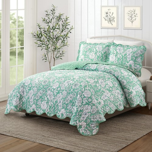 Mainstays Green Floral 3-Piece Quilt Set, Full/Queen | eBay