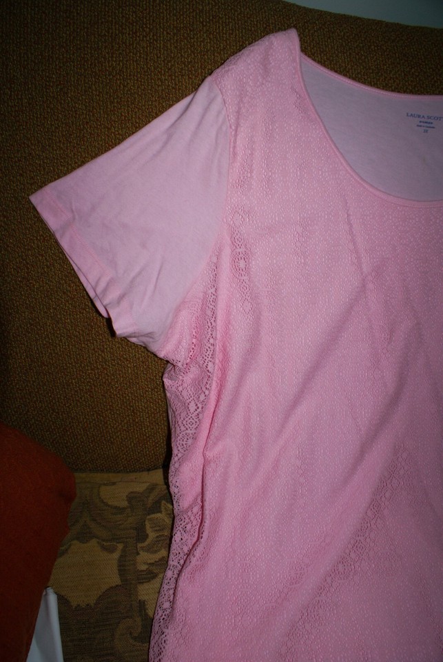 Laura Scott Plus 2X Lace Orchid Pink Tee Shirt Top Ladies Woman Scoop ...