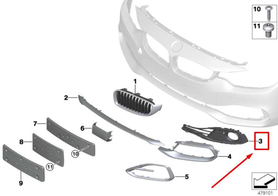 BMW 4 Gran Coupe F36 Front Left Fog Light Trim 7432617 51117432617 NEW ...