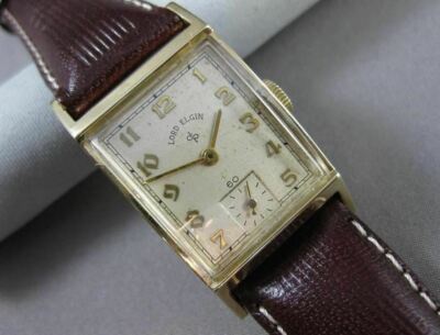 ANTIQUE 14KT YELLOW GOLD LORD ELGIN SQUARE MENS WATCH ABSOLUTELY ...
