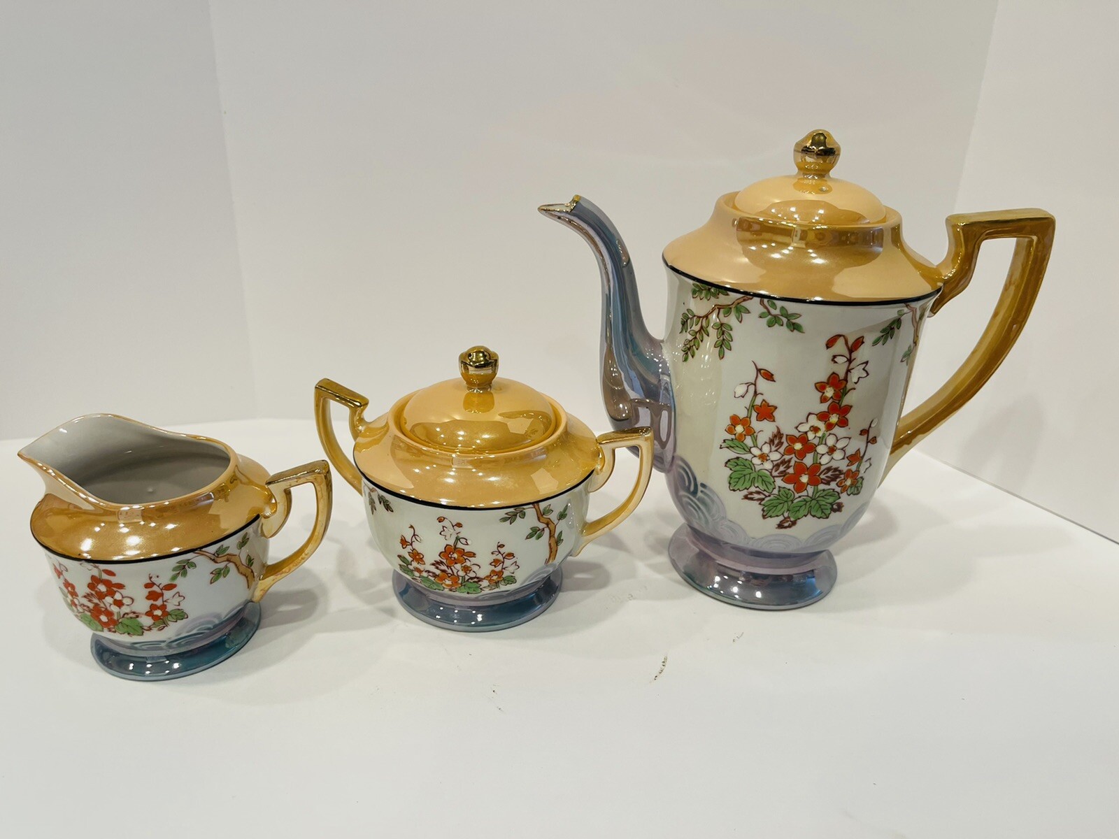 Vintage Chikaramachi Tea Set Japan Lusterware Teapot Cream Sugar ...