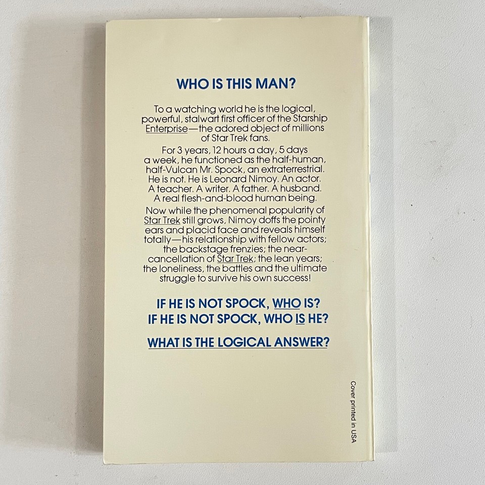I AM NOT SPOCK by Leonard Nimoy 1977 vintage PB 1st edition STAR TREK ...