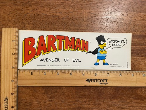 Vintage 1990 Bart Simpson BARTMAN Avenger Of Evil Decal Bumper Sticker ...
