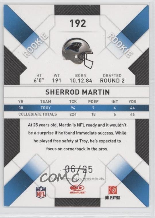 2009 Donruss Threads Century Proof Platinum /25 Sherrod Martin #192 ...
