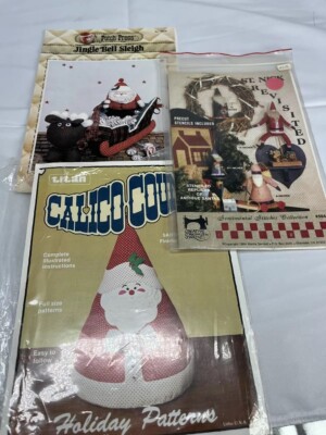 Vtg 80s Christmas Santa Centerpiece Calico County Craft Pattern Santa’s ...