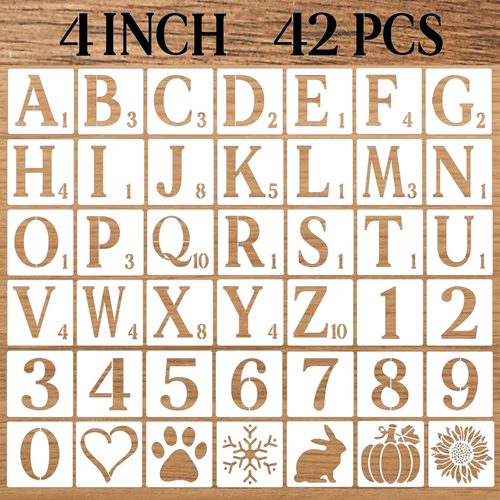 4 Inch Letter Stencils Numbers Craft Stencils, 42 Pcs Reusable Plastic ...