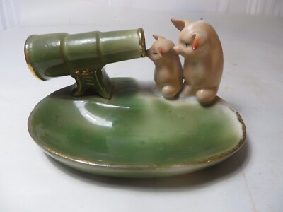 RARE ANTIQUE GERMAN PIG FAIRING PIGS LOOKING INTO CANON PIN DISH | eBay