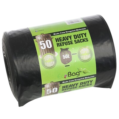 50 Refuse Sacks Heavy Duty 50 Litre Thick Rubbish Bags Super Strong Bin ...