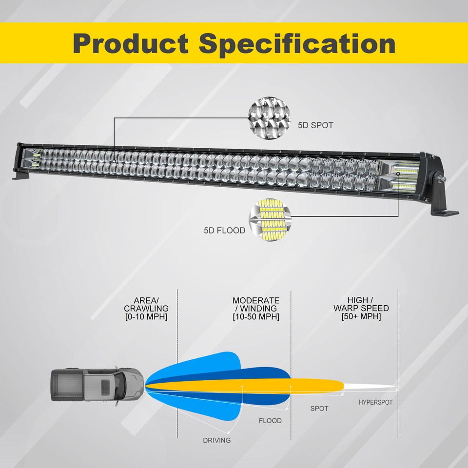 For JEEP Wrangler JK 07-18 Front Upper Roof 52" LED Light Bar Combo+4 ...