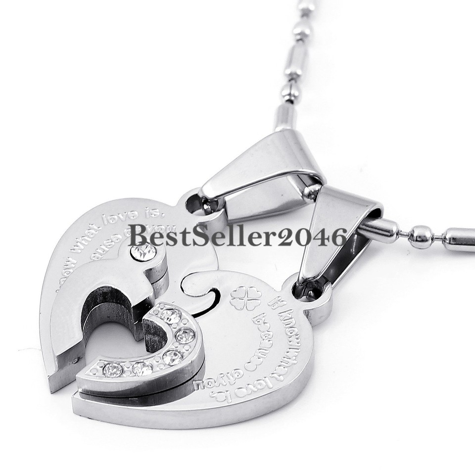His and Hers Matching Love Hearts Couple Pendant Necklaces 2pcs ...