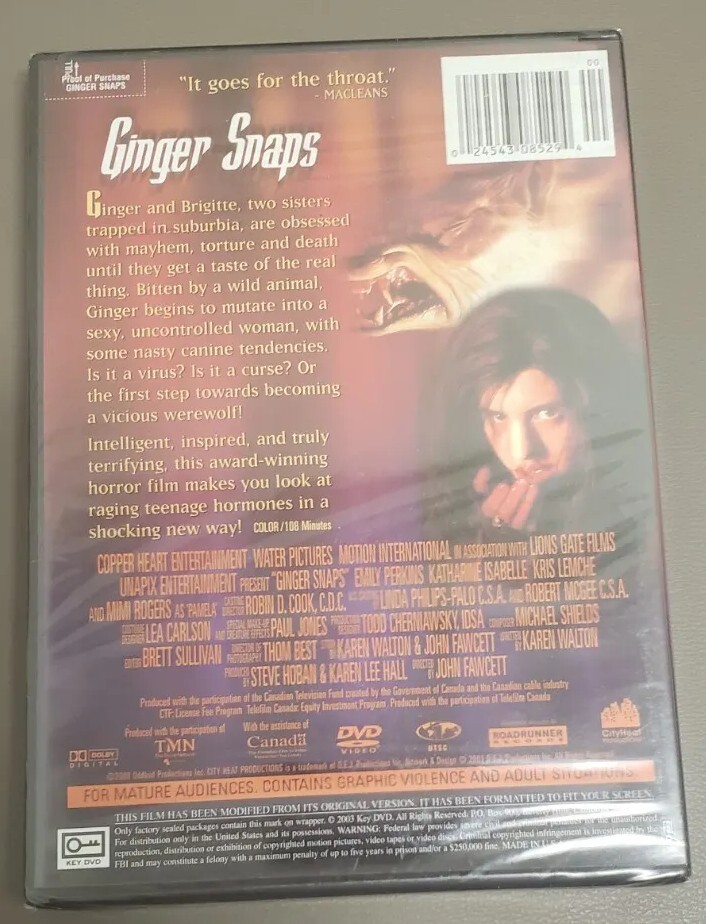 Brand New Ginger Snaps DVD 2003 20th Century Fox Horror Werewolf sealed ...