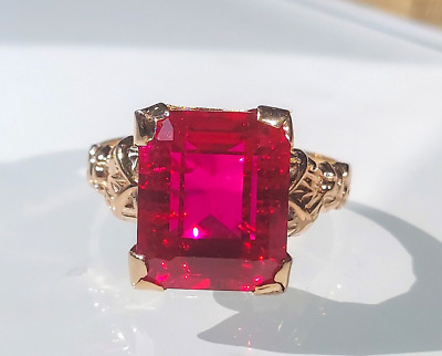 BEAUTIFUL VINTAGE SOLID 10K YELLOW GOLD RUBY RING SIZE 7.25 , Lab ...