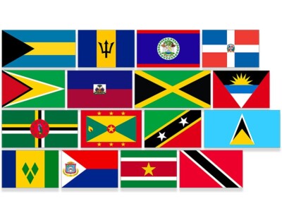 Sheet of 16: 1 inch tall All Caribbean Country Flag Stickers (islands ...