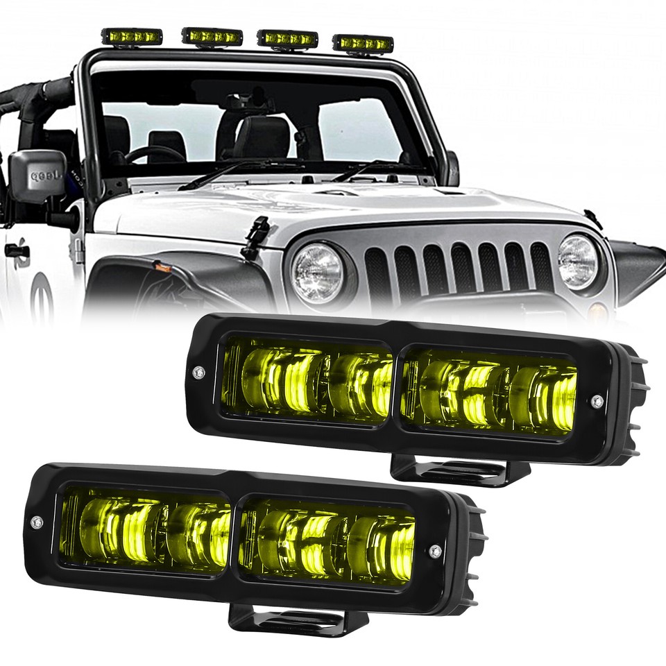 2X 6inch Yellow Amber LED Driving Work Lights Bar Spot Pods Fog Lamp ...
