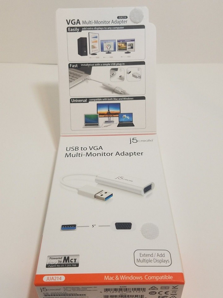 j5Create USB to VGA Multi-Monitor Adapter JUA214 - Mac & Windows ...