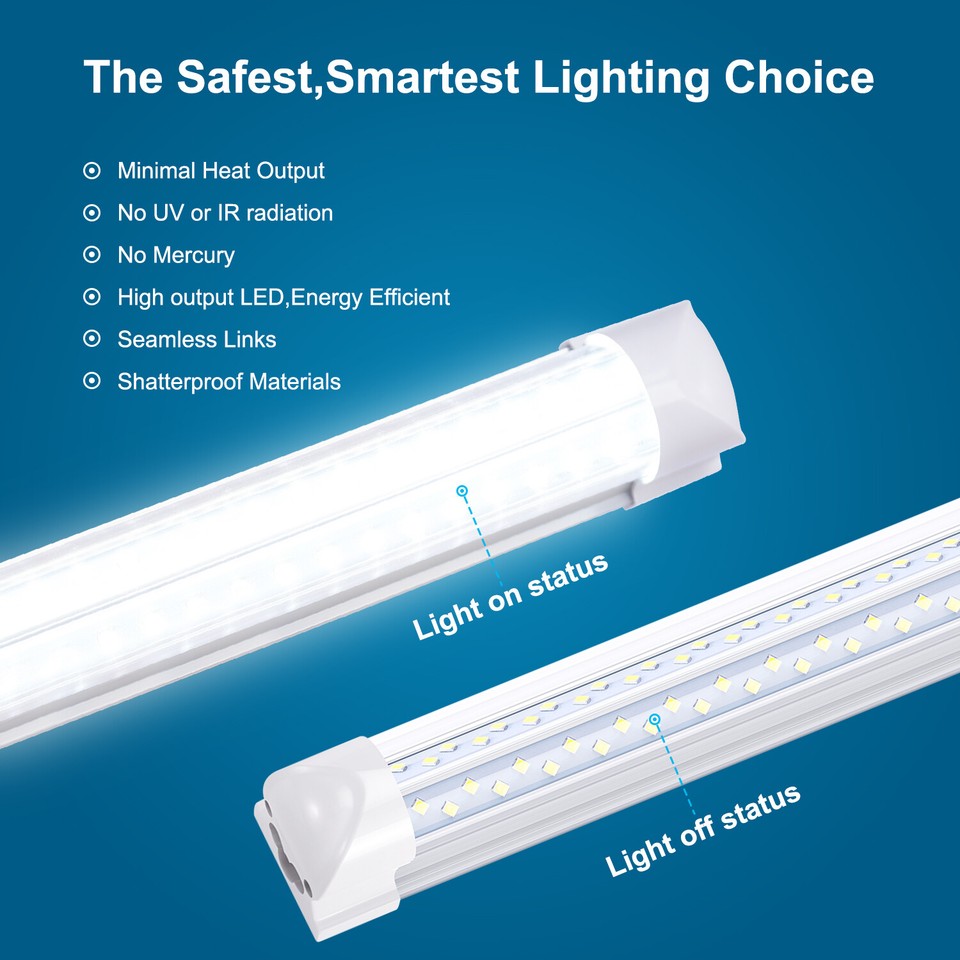 10Pack 8FT 120W LED Tube Light T8 Integrate 4 Row V-shape LED Shop ...