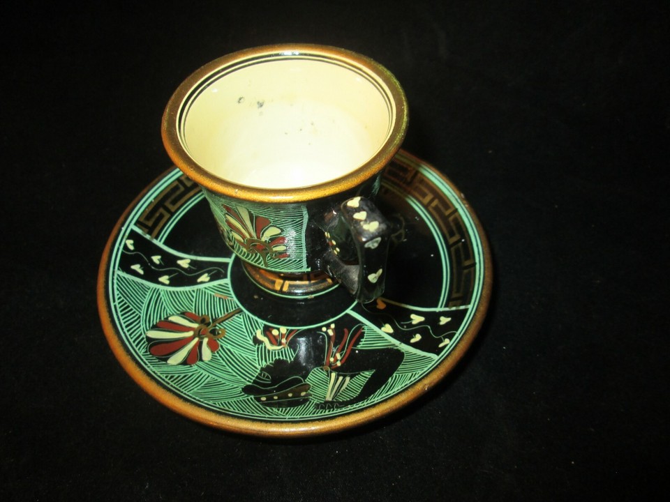 Greek Art Tea Cup Saucer Set Hand Made in Greece Black Lekythos Louvre ...