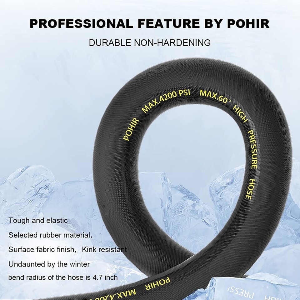 POHIR Power Washer Hose 25FT x 1/4 Inch with 3/8" Quick Connector, High ...