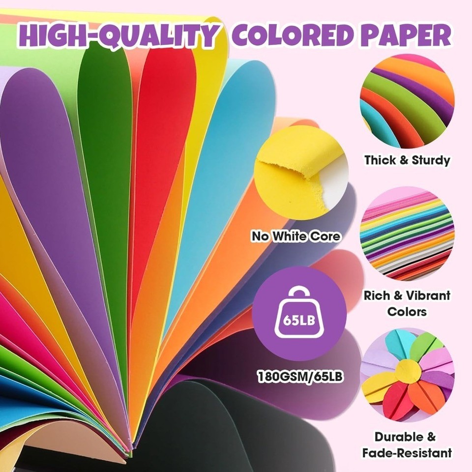 800 Sheets 8.5x11 Colored Cardstock 50 Assorted Colors Heavyweight ...