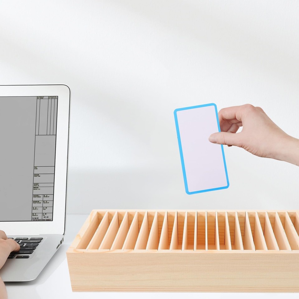 VILLCASE Wooden Name Badge Holder, ID Badge Tray Organizer Name Tag ...