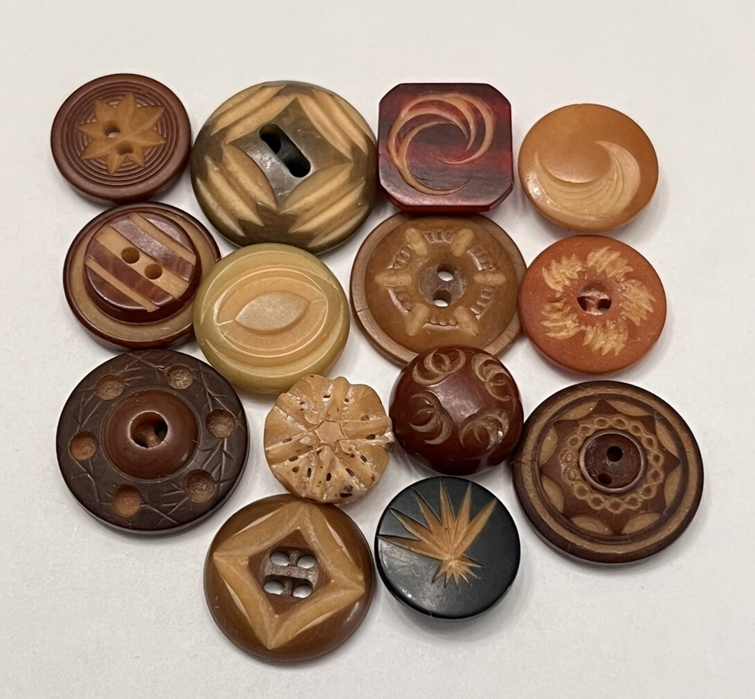 Vintage Lot of 14 CARVED & DYED VEGETABLE IVORY Buttons - 7/16" to 11/ ...
