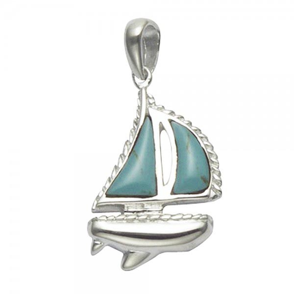 Sterling Silver Sailboat with Turquoise Sails Pendant and Chain | eBay