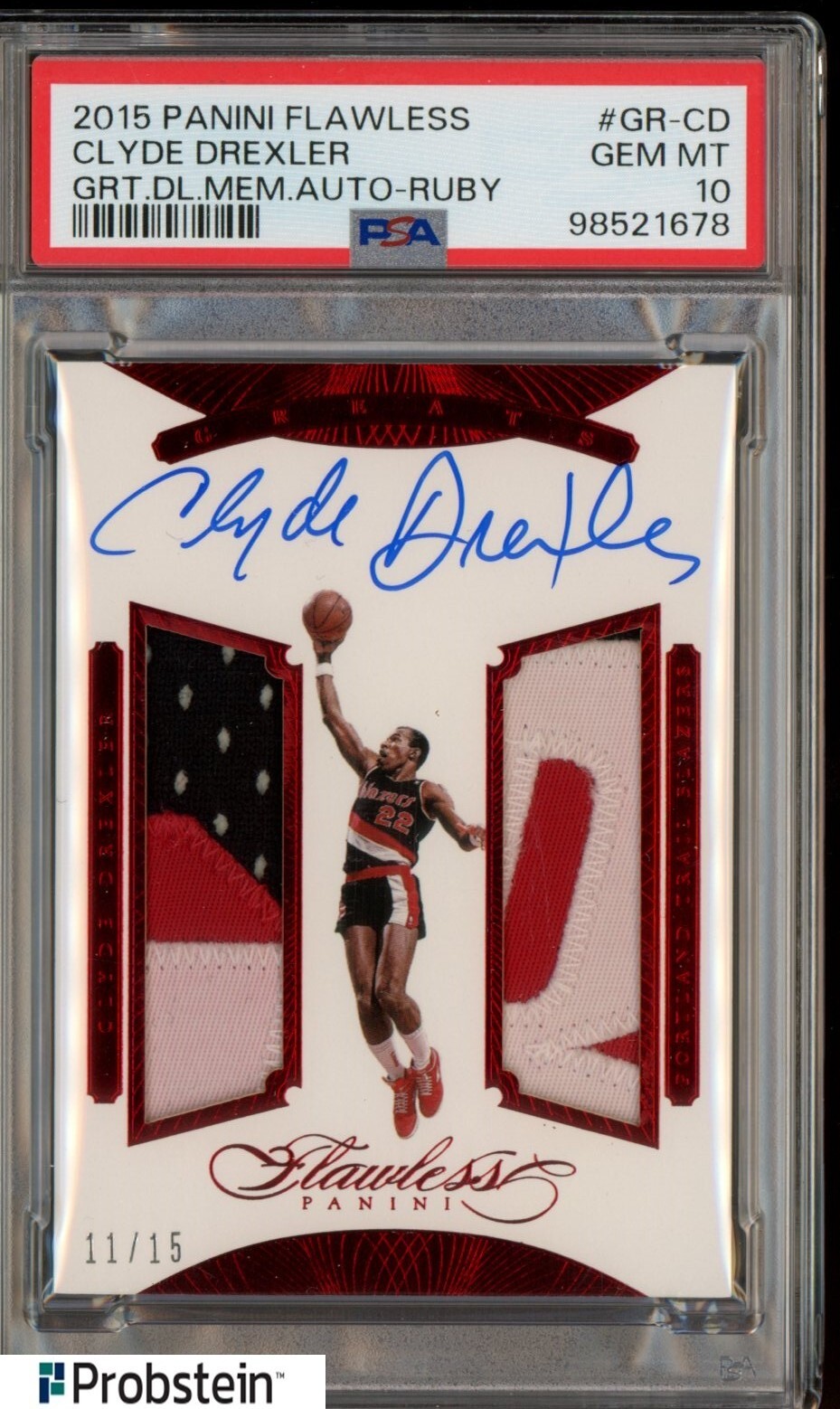 2015-16 Panini Flawless Ruby Clyde Drexler HOF Dual Patch AUTO 11/15 ...