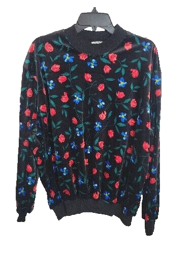 BonWorth Black Floral Print Knit Long Sleeve Pullover Sweater Women's ...
