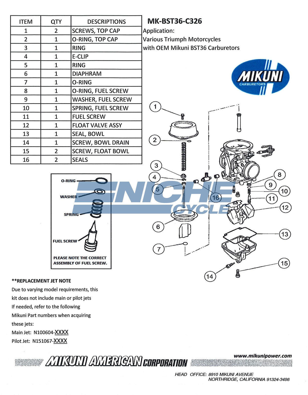 Genuine Mikuni BST36 OEM Carburetor Rebuild kit for Modern Triumph MK ...