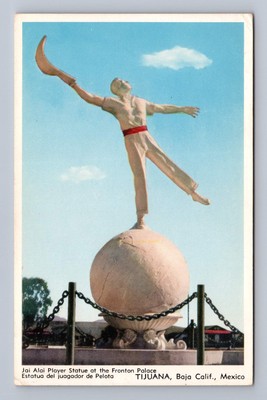 Antique Mexico Postcard TIJUANA Jai Alai Player Statue 1950s to Flint ...