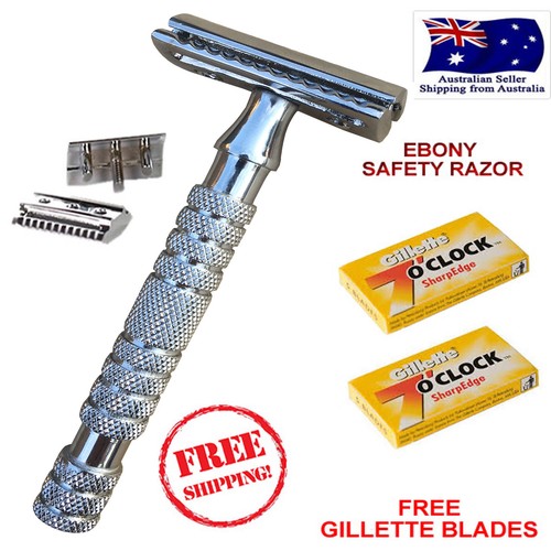 SILVER Genuine Safety Razor Double Edge Razors+10 Free Blades & Pouch ...