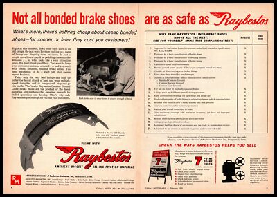 1959 Raybestos Lined Brake Shoes 7 Point Check Sign Vintage 2-Page ...