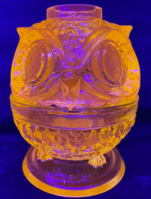 green Vaseline glass Owl Fairy lamp candle tea light holder Bird ...