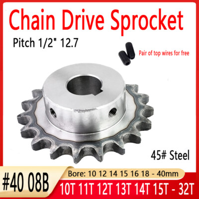#40 10-32T Chain Drive Sprocket Bore 10-40mm Pitch 1/2" 12.7mm For 08B ...