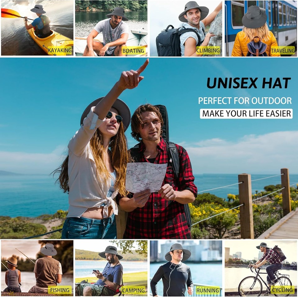 Men Wide Brim Sun Hat UV Protection Bucket Cap For Hiking Camping ...