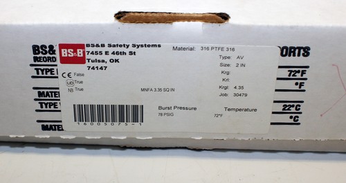 BS&B Safety Systems H1-0-0057-700 2" Type DAS Burst Sensor Rupture Disc ...
