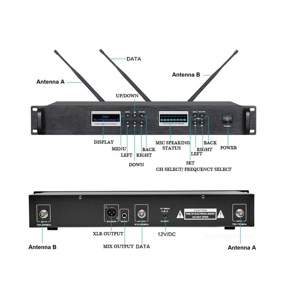 15 Microphones Digital Discussion System UHF Wirelss Conference Room ...