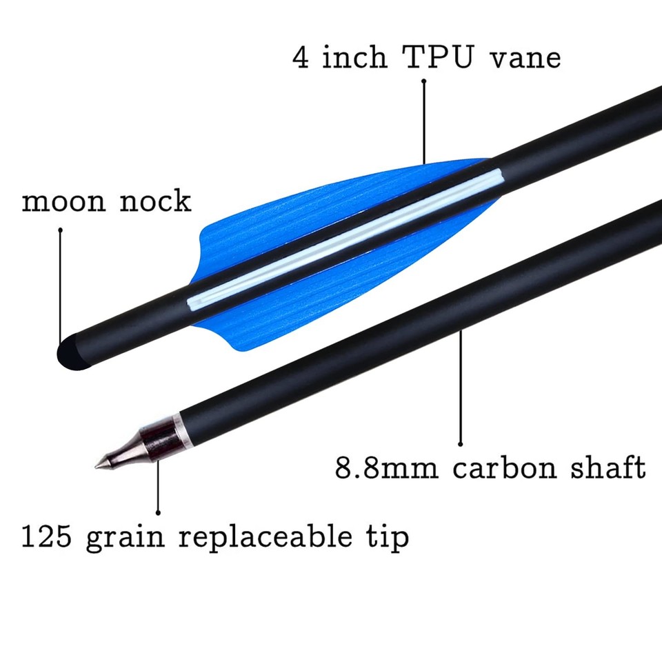 12Pcs Crossbow Bolts 17" 20" 22" Carbon Arrows 8.8mm Shaft Half Moon ...
