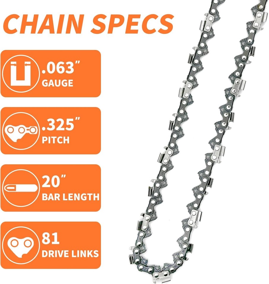 20 Inch Chainsaw Chain For Stihl .325" Pitch, 063" Gauge, 81 Drive ...