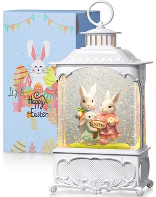 Easter Snow Globe Bunny Snow Globe Lantern with Timer, USB and Battery ...