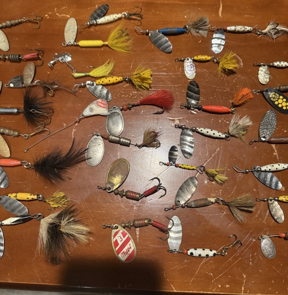Lot of 45 Vintage Mepps Aglia + Other Spinner Bait. Muskey, Pike ...