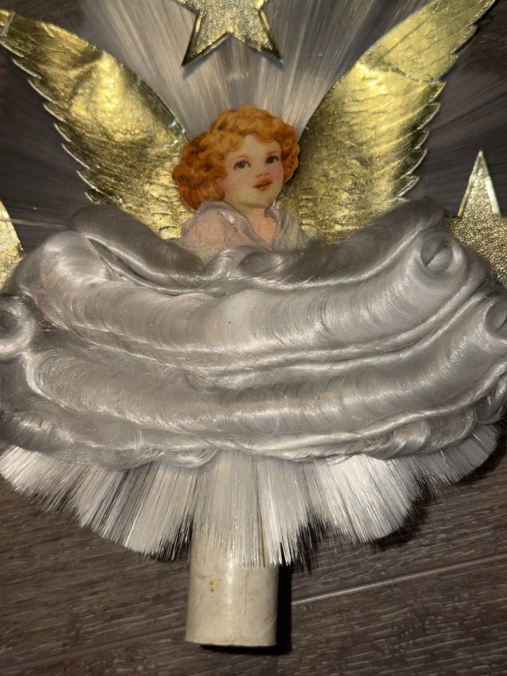 Vintage MCM National Gold Foil & Spun Glass Hair Angel Tree Topper | eBay